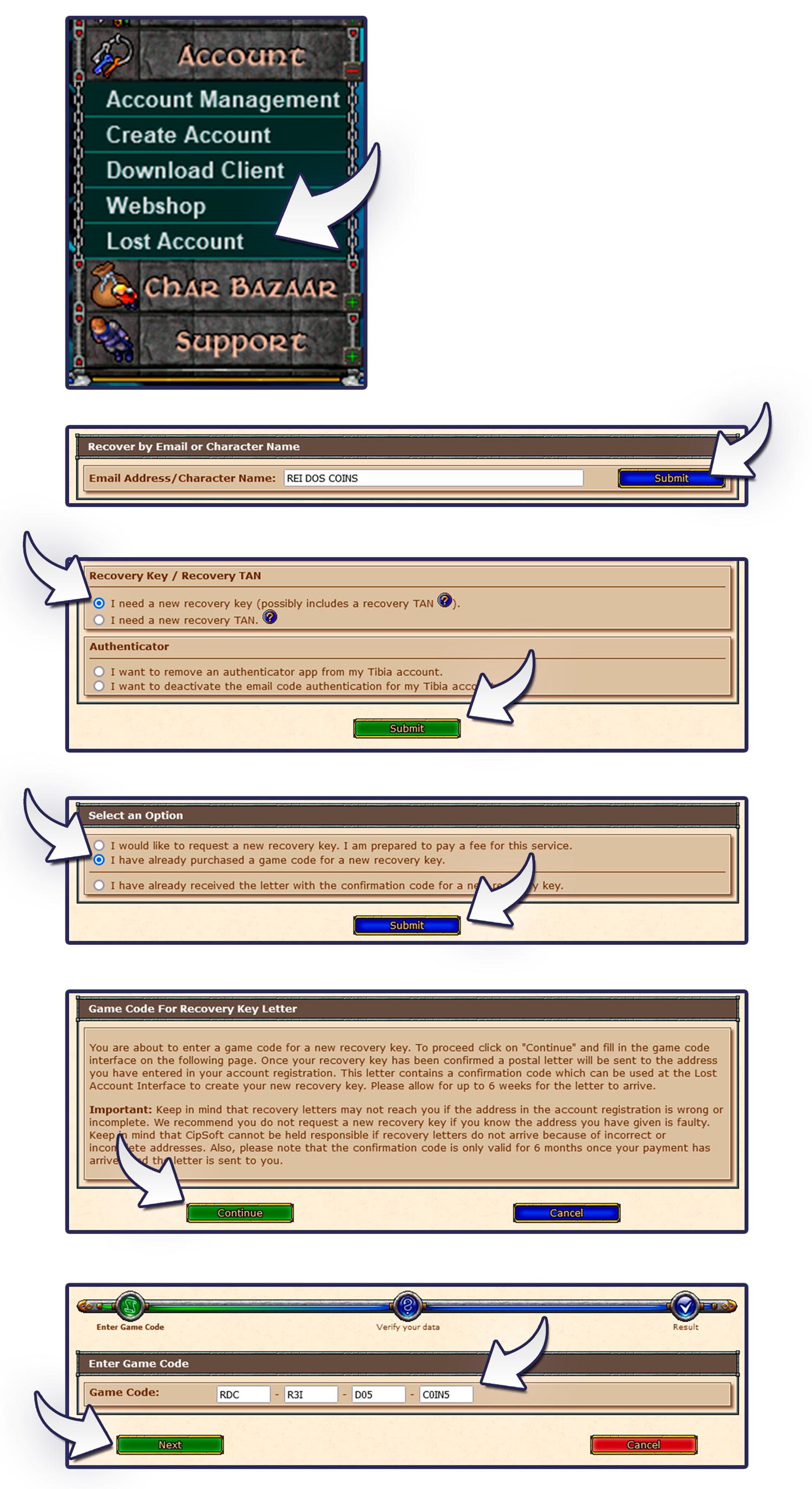 Tibia Recovery Key - Rei dos Coins | www.ReidosCoins.com.br